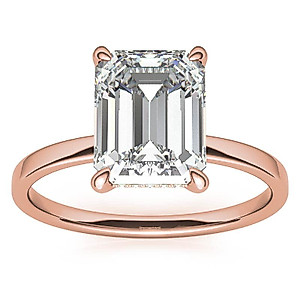 10K Solid Rose Gold Handmade Engagement Ring 1 CT Emerald Cut Moissanite Diamond Solitaire Wedding/Bridal Ring for Women/Her Propose Ring Set (7)