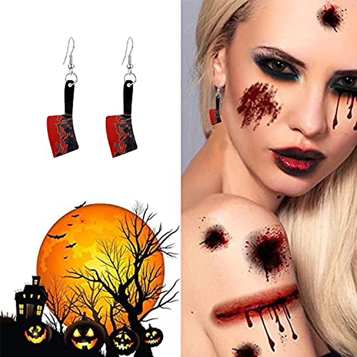 Just Follow 6 Pairs Punk Knife Dagger Drop Dangle Earring Set Gothic Acrylic Printed Knife Earring for Women Girl Teen Hip Hop Halloween Party Jewelry With Box (6 Pairs-Silver)