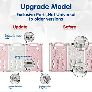 Albott Baby Playpen, Upgraded 18 Panels Foldable Fence with Game Panel and Safety Gate, Adjustable Shape, Portable Play Yards for Children Toddlers Indoors or Outdoors (Pink+White, Panel), 1.0 Sq Ft