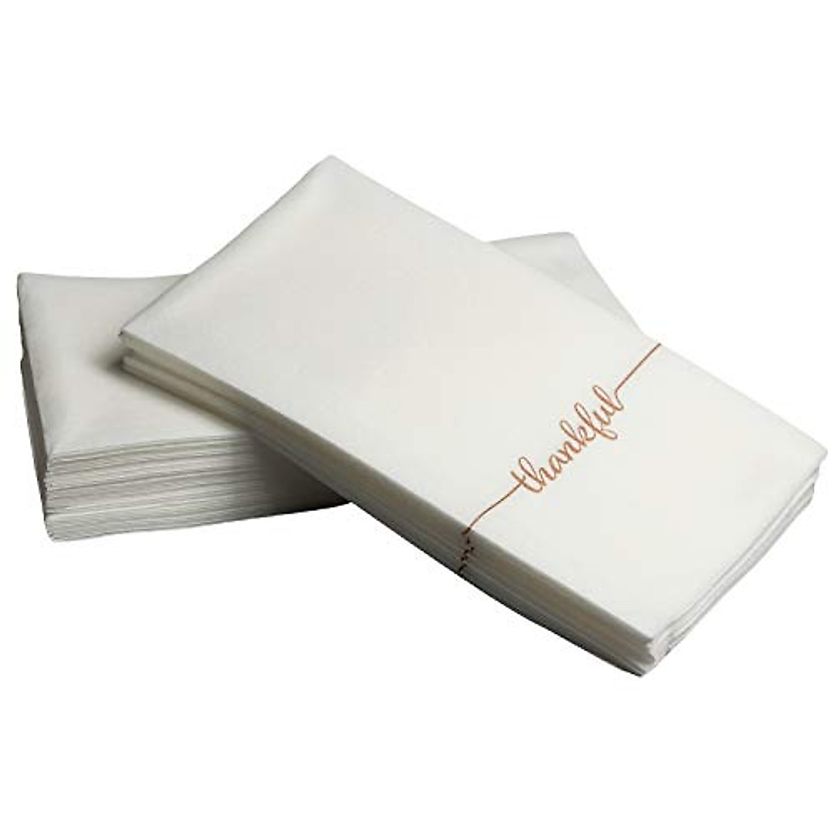 SimuLinen Paper Towels - Hand Towels for Bathroom - Decorative Rose Gold Thankful Design –- Cloth-Like, Linen-Feel for Guest Bathroom Essentials, Size: 12x17” (Pack of 100) Made in USA