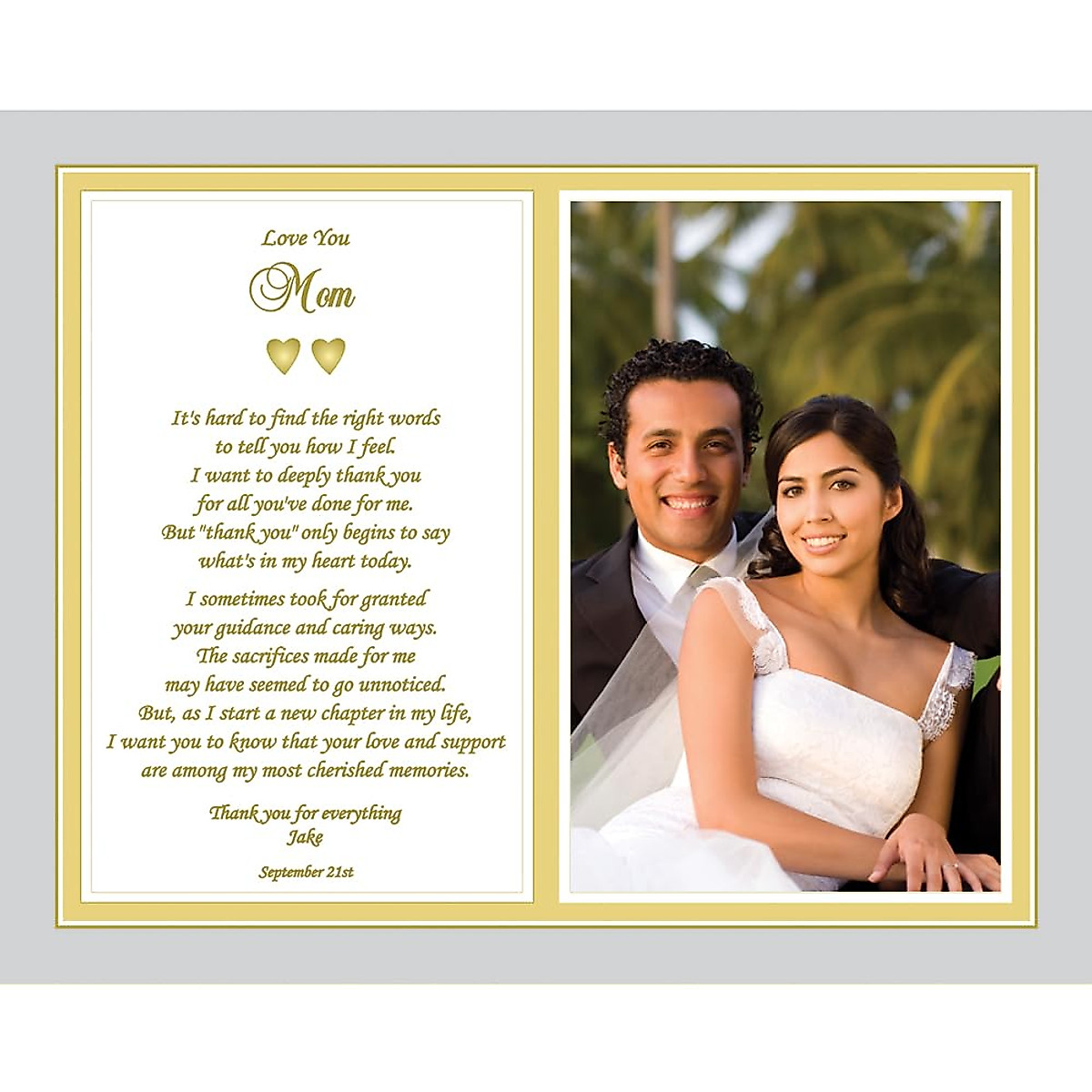 Poetry Gifts Thank You Card for Parents for Your Wedding, Graduation, 8x10 Inch Print Personalized With Names and Photo