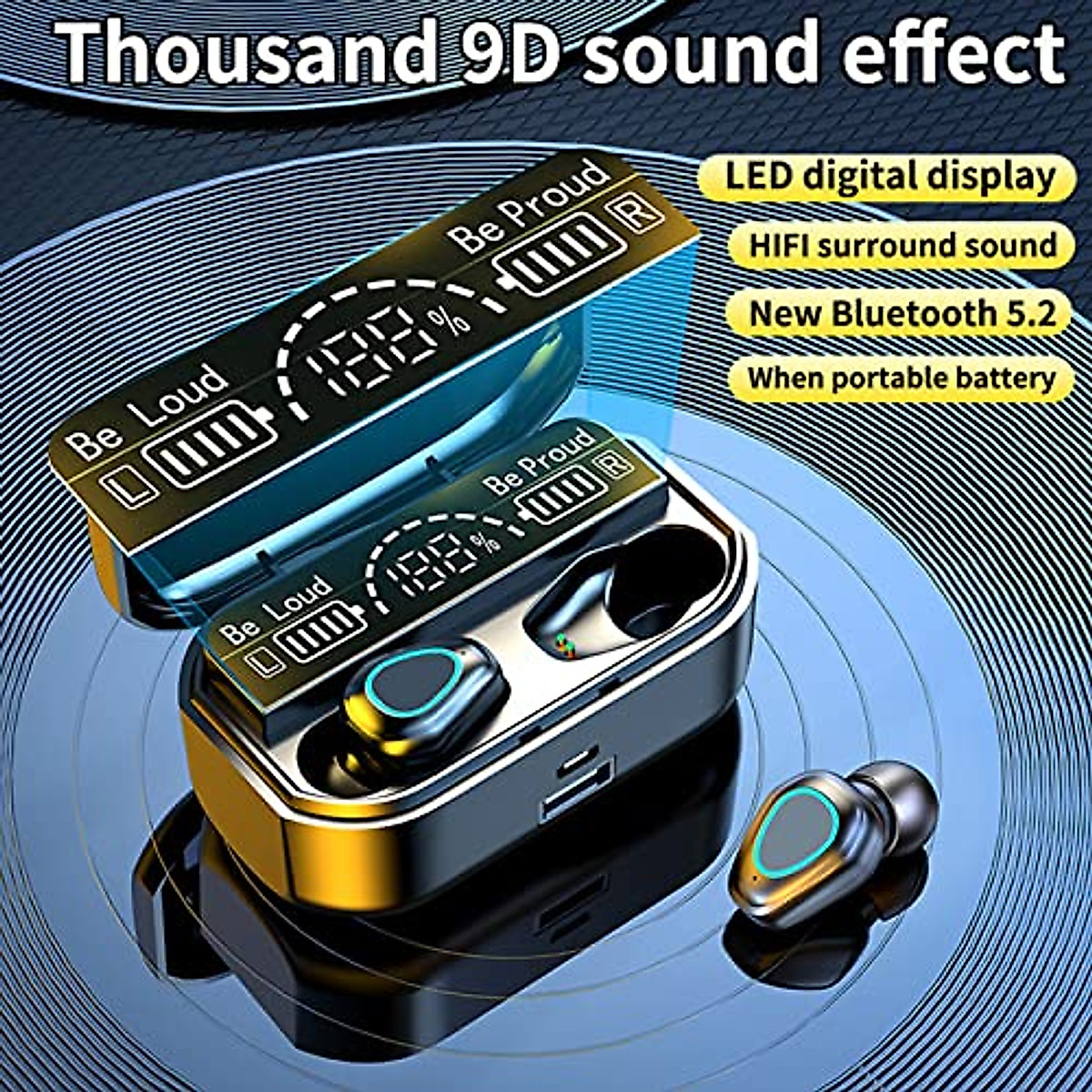 Wireless Bluetooth Headset, Low Latency, Active Noise Reduction, with LED Display Charging Case, 2000mah Large Capacity Charging Box, Can Charge The Phone, for Sport, Gaming