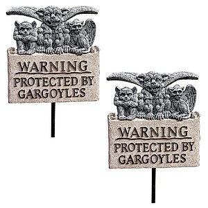Design Toscano NG299100 Beware of Gargoyles Garden Sign Plaque with Stake, 7" Wx1 Dx7 H, Single