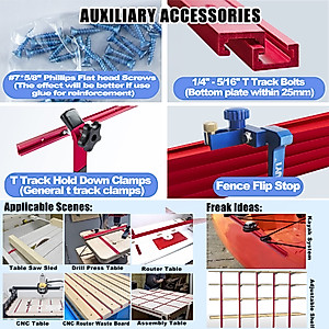 WOODHERO 48'' Red T-Tracks for Woodworking - Ideal Gifts for Woodworkers Men Unique | 4 PCS Predrilled Universal T Track, Fine Sandblast Anodized, Sturdy and Durable, Comes with Flat Head Wood Screws