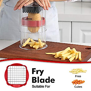 French Fry Cutter, Professional Home Style Potato Cutter Fry Cutter Onion Chopper Apple Slicer Corer Great for Potatoes Carrots Cucumbers 2 Blades
