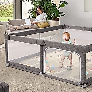 UANLAUO Baby Playpen, Baby Playard, Baby Play Yard, Large Play Pens for Babies and Toddlers, BPA-Free, Non-Toxic, Safe No Gaps (Gray, 59x71inch（with mat)