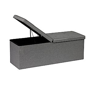 B FSOBEIIALEO Storage Ottoman with Filpping Lids, Ottoman Storage Bench Footrest Seat, Storage Chest Linen 43.3"x15"x15" (Grey)
