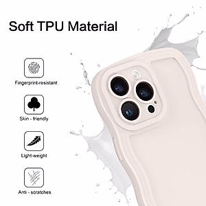 YINLAI Designed for iPhone 14 Pro Max Case 6.7 Inch, Cute Curly Wave Frame Shape Slim Soft Silicone Gel Rubber Phone Cover, TPU Bumper Women Girly Shockproof Protective Case, White/Stone