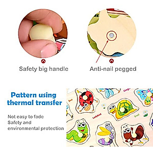 Wooden Peg Puzzles Set for Toddlers 3 4 Years Old, Alphabet ABC, Numbers and Farm Animals Learning Puzzles Board for Kids, Preschool Educational Pegged Puzzles Activity Toys Gift for Boys Girls