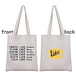 TSOTMO Girls Luke's canvas tote bags TV Shows Gift DRESS LIKE Lorelai THINK LIKE Rory DRINK LIKE Emily COOK LIKE Sookie ROCK LIKE Lane TALK LIKE Paris canvas tote bags (LikeRory canvas)