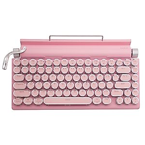Adventurers Typewriter Keyboard,Bluetooth Wireless Keyboard with 83 Keys Hot Swappable Blue Switch/Round Keycaps/White Backlit/Compact 75% Layout Wired Keyboard for Windows/Mac/PC/Laptop/ipad,Pink