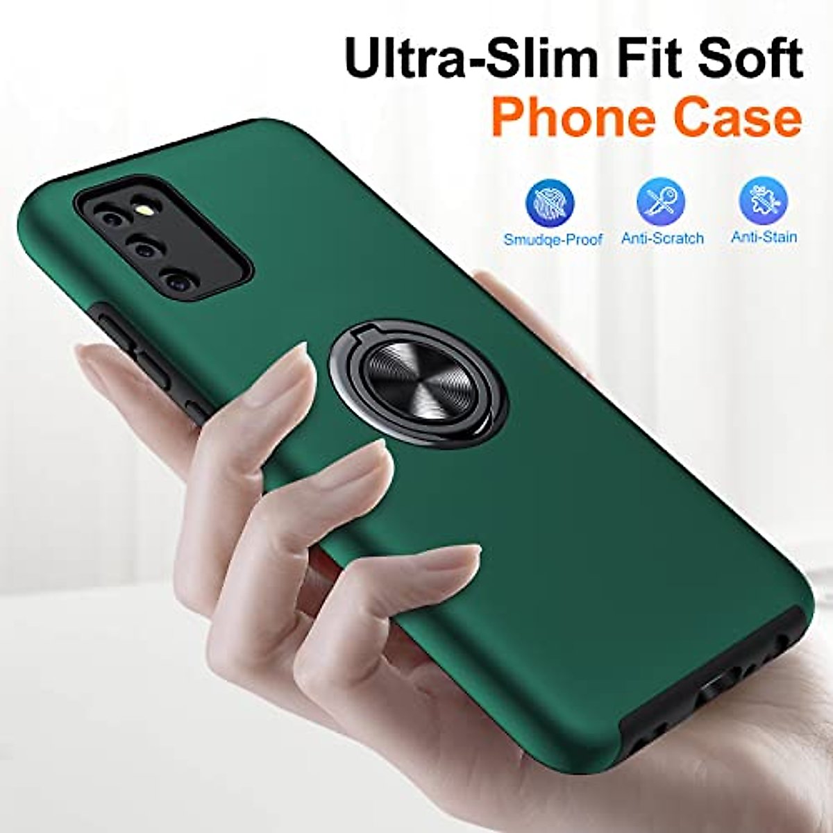 JAME for Samsung A03s Case, Samsung Galaxy A03s Case with Screen Protector[2 Pcs], Slim Soft Shockproof Phone Case with Rotation Kickstand [Magnetic Car Mount Feature] for Glaaxy A03s Case-Green