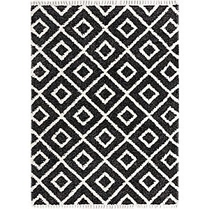 Unique Loom Hygge Shag Collection Area Rug - Diamond (9' x 12' Rectangle, Black and White)