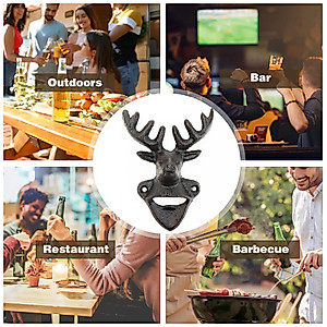 Sungmor Wall Mounted Bottle Opener, Cast Iron Cool Deer Head Bottle Opener, Beer Coke Beverage Bottle Cap Opener, Vintage Rustic Style Wall Hanging Opener, Bar Farmhouse Wall Ornament, Practical Gift