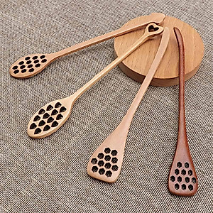Honey Dipper 4Pcs Honeycomb Heart Pattern Honey Dippers Wooden Long Handle Honey Dipper Stirrer Server Mixing Stick Spoon Home Kitchen Supplies
