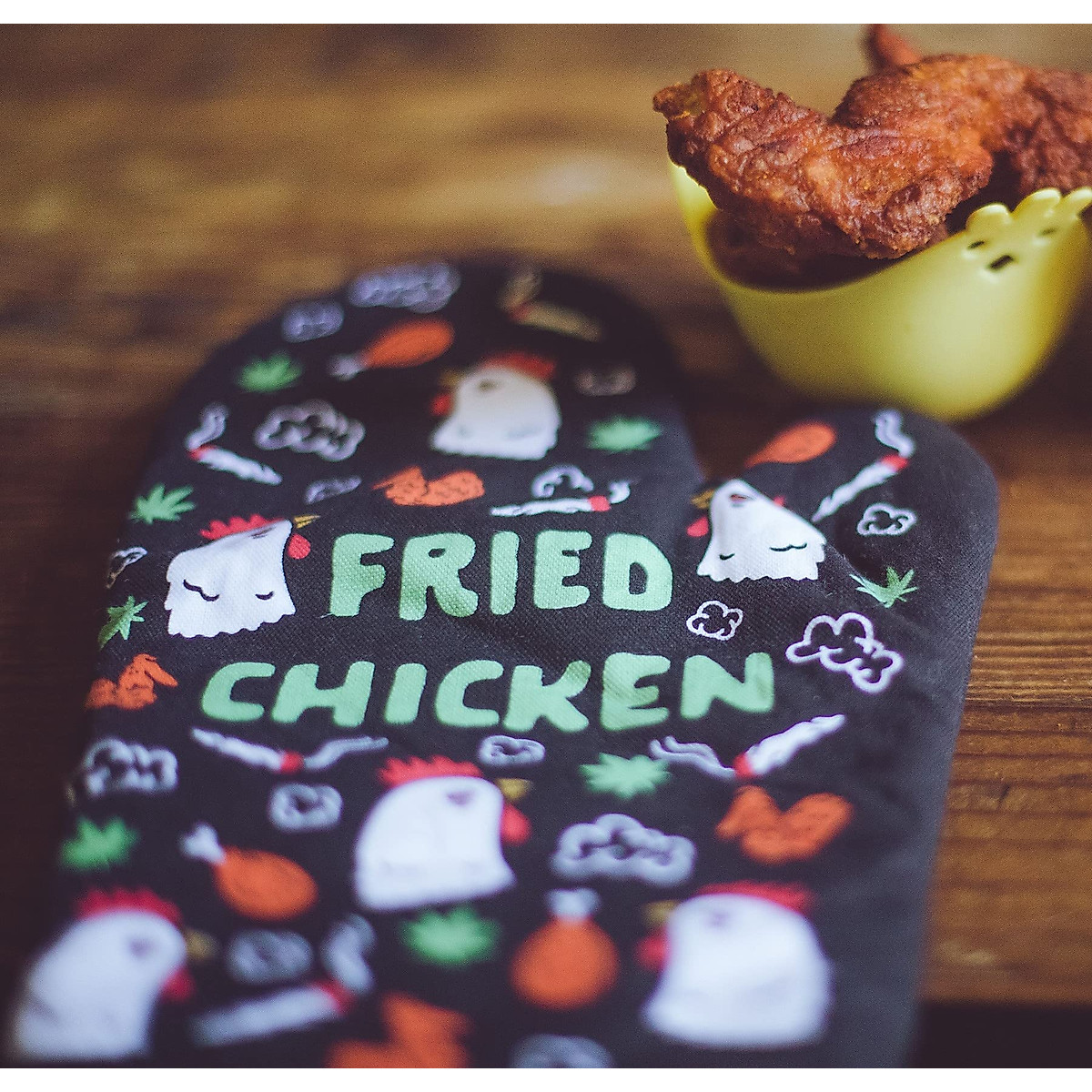Fried Chicken Oven Mitt Funny 420 Pot Weed Marijuana High Chef Cooking Glove Funny Graphic Kitchenwear 420 Funny Animal Novelty Cookware Black Oven Mitt
