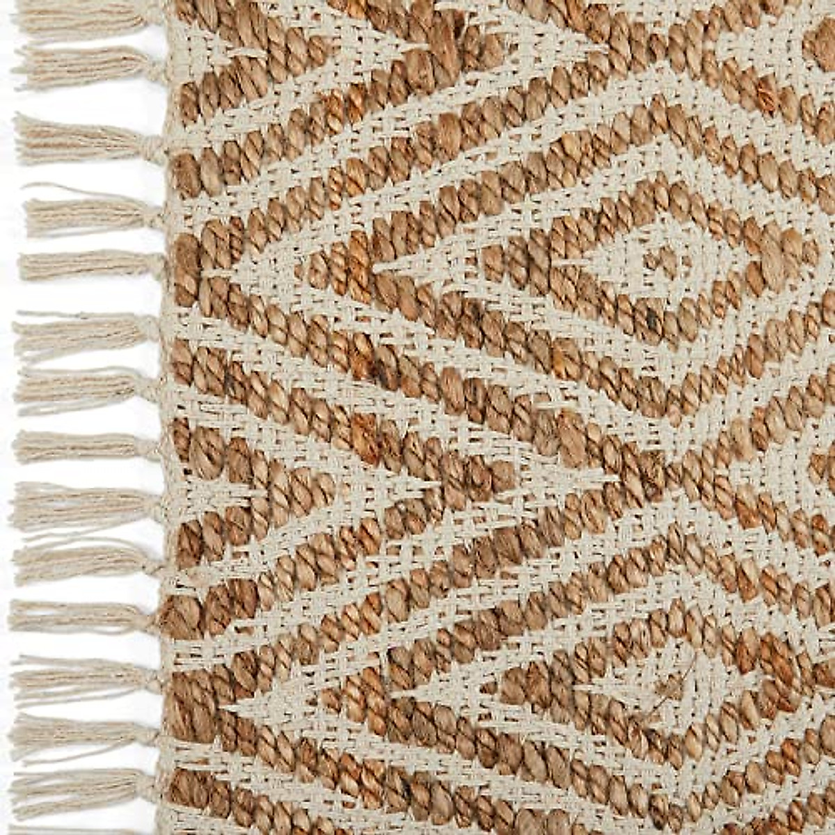 Pebble & Crane - Durham Rug - Woven Throw Rug - Jute and Cotton - Area Rug for Kitchen, Living Room, Bedroom, and More - Solid Trim - 5’ x 8’ - Natural and Beige