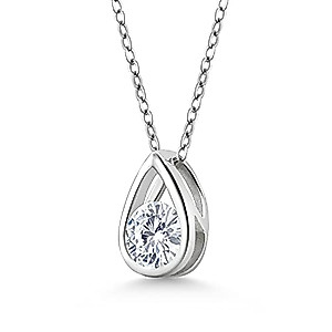 Gem Stone King 925 Sterling Silver 5MM Round Gemstone Birthstone Teardrop Pendant Necklace For Women with 18 Inch Silver Chain