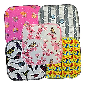 1 Ply Owls & Birds Fun Flannel Washable Kids Lunchbox Napkins 8x8 inches 5 Pack - Little Wipes (R) Flannel