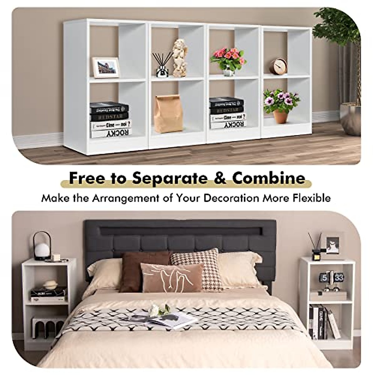 Tangkula 2 Cube Bookcase Set of 2, 2 Shelf Cube Bookshelf with Anti-toppling Device, Small Display Shelf for Small Spaces, Freestanding Wood Storage Unit for Home Office Study Living Room (White)