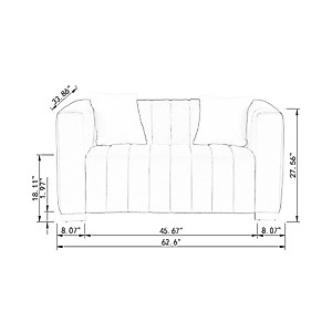 DREAMODERN 62.6'' Chesterfield Sofa Loveseat Couch for Living Room, Modern Velvet 2-seat Upholstered Sofa Couch with Pillows and Strong Gold Metal Legs for Apartment Bedroom Dorm Office - White