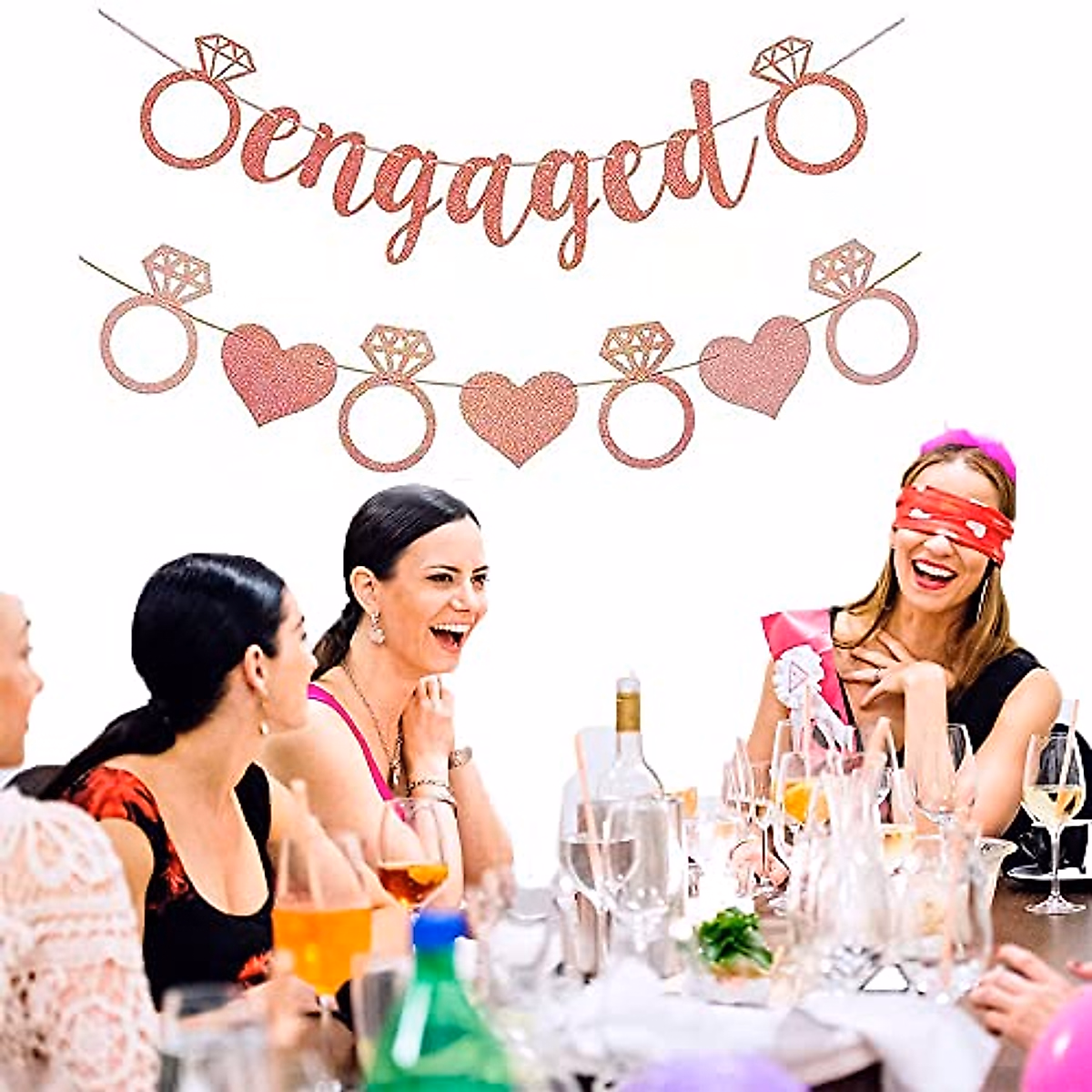 Engaged Party Decorations Wedding Banners Bachelorette Party Banner Rose Diamond Ring Banner for Engaged Wedding Anniversary Valentines Day Bridal Shower Party Bride to be Engagement Banner Decor