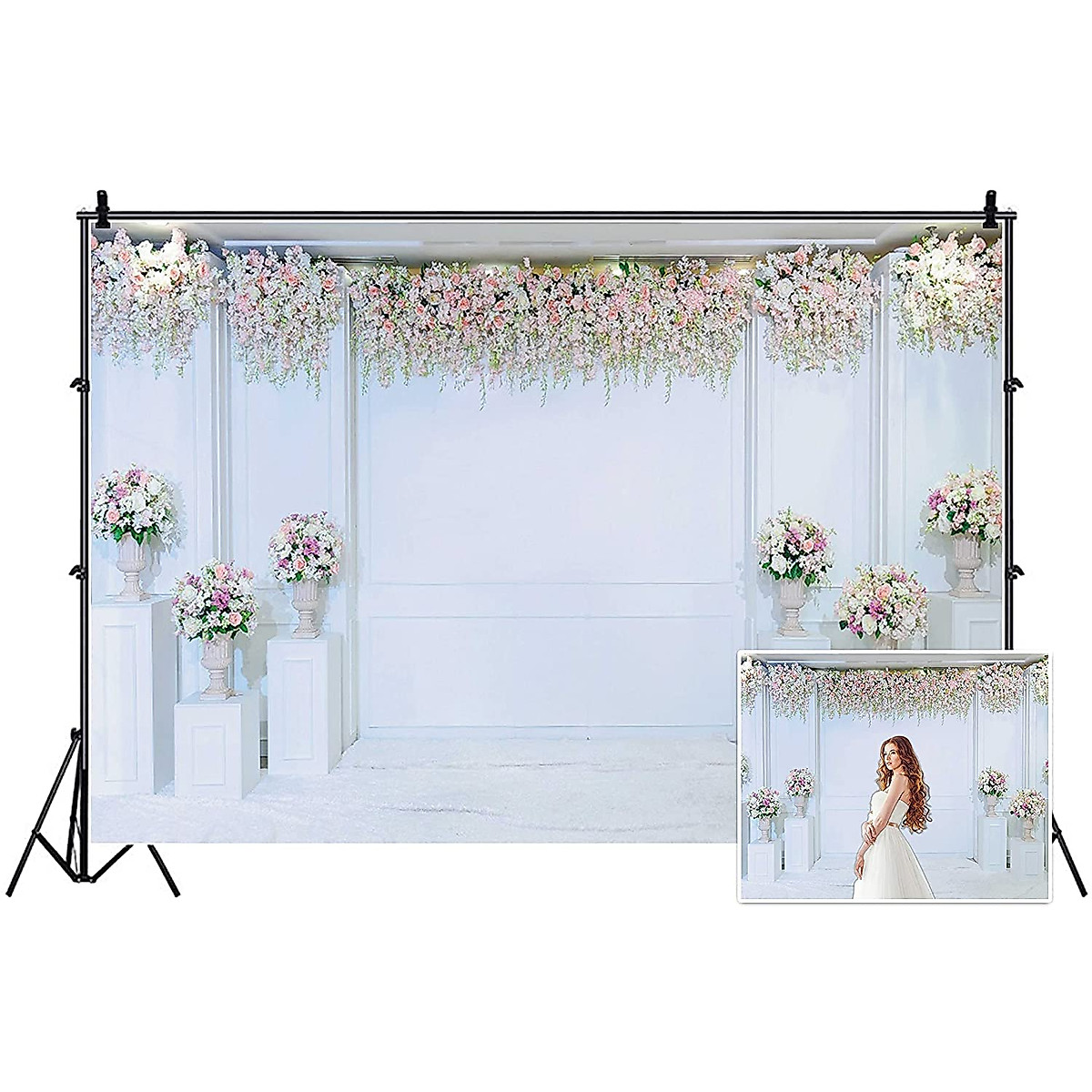 Yeele 10x6.5ft Wedding Backdrop Pink Flower White Wall Photography Background Valentine's Day Wedding Bridal Party Decoration Anniversary Ceremony Decor Photo Banner Portrait Shooting Photo Booth Prop