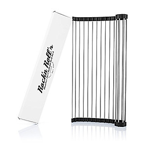 UpGood Rolling Sink Rack XL - 20.2" x 15.7" Stainless Steel Over The Sink Roll Up Dish Drying Rack | Rollable, Foldable, and Easy to Store (Black, Drainer