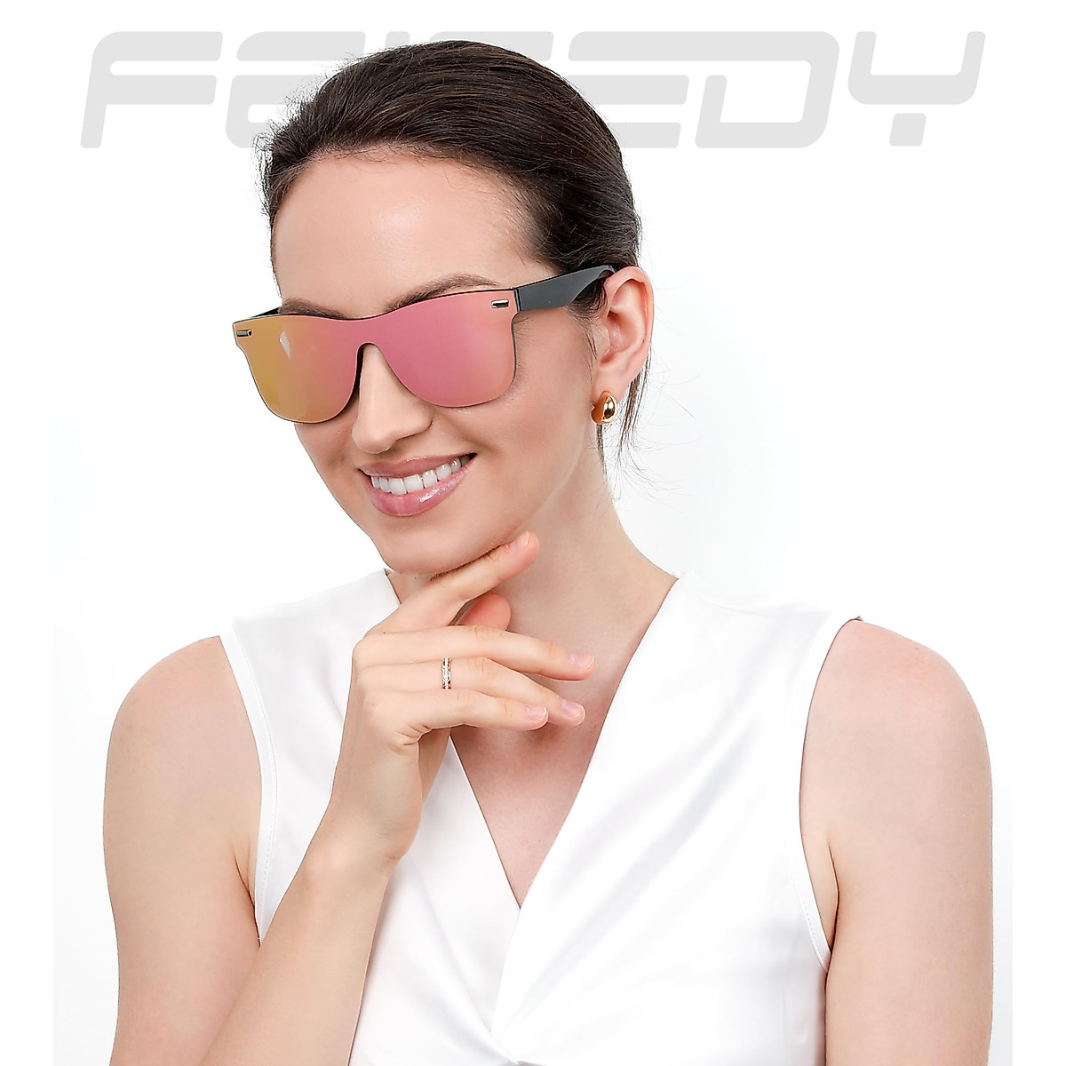 FEISEDY Sunglasses, Rimless Mirrored Sun Glasses with Reflective One-Piece Lens, B4114