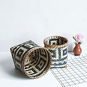 jojofuny Woven Basket Trash Can Round Rattan Waste Basket Planter Woven Storage Baskets Wicker Wastebasket Garbage Container Bin for Bathroom Bedroom Home Office