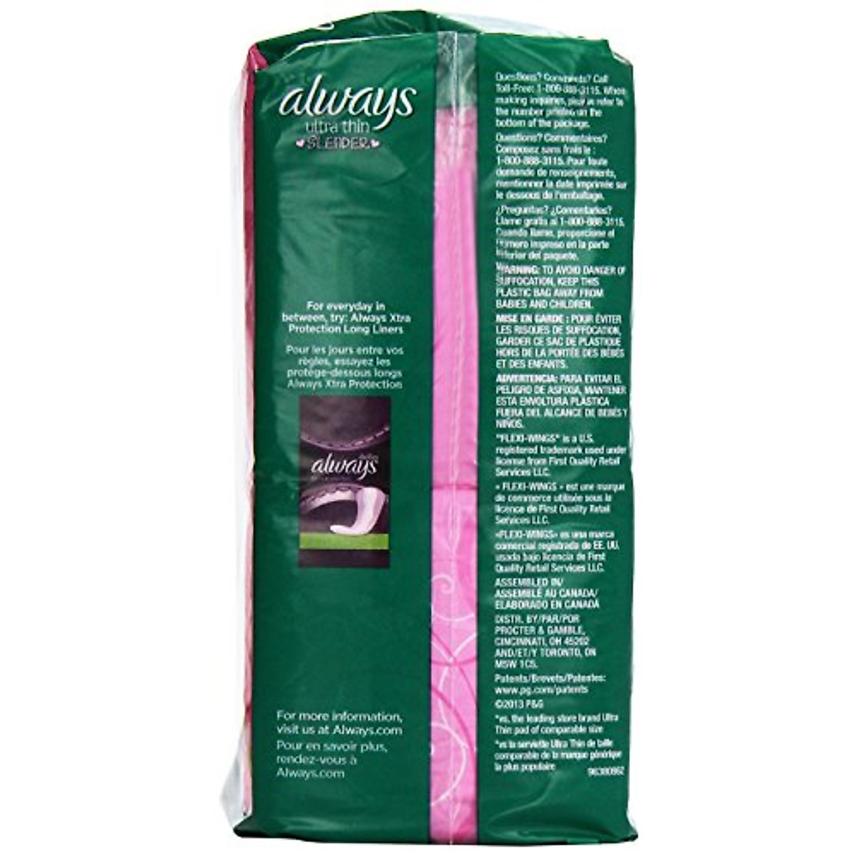 Always Ultra Thin Feminine Pads for Women, Slender FlexiWings, 36 Count