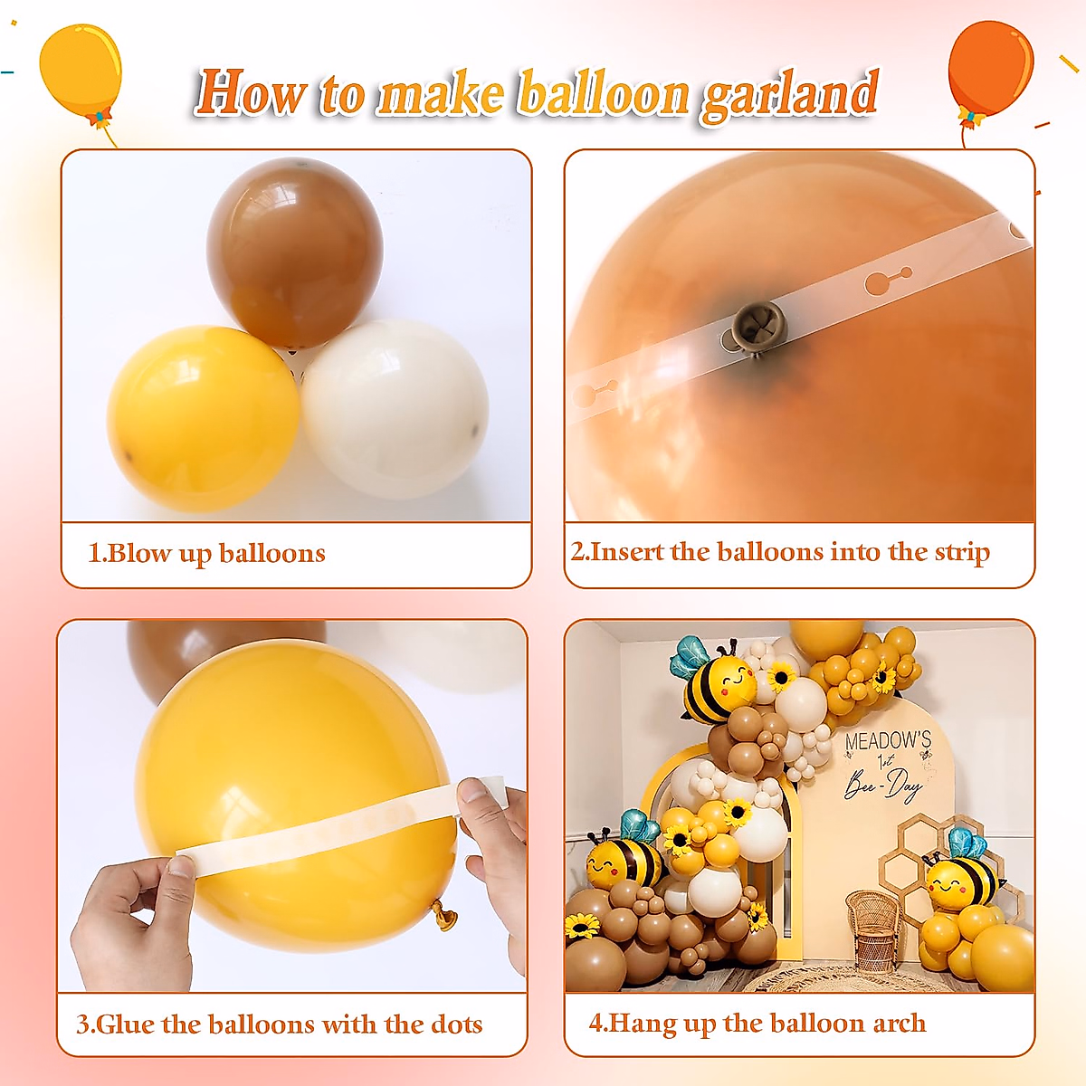 Bee Balloons Arch Kit Mustard Yellow Sand White Brown Bee Balloons for Bee Baby Shower Party Decorations, Gender Reveal Mama to Bee Party Fall Wedding Birthday Party Supplies