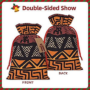 African Mud Cloth Tribalchristmas Drawstring Gift Bag, Linen Drawstring Gift Bag, Reusable Drawstring Gift Bag, Used For Christmas, Birthday, Wedding Supplies