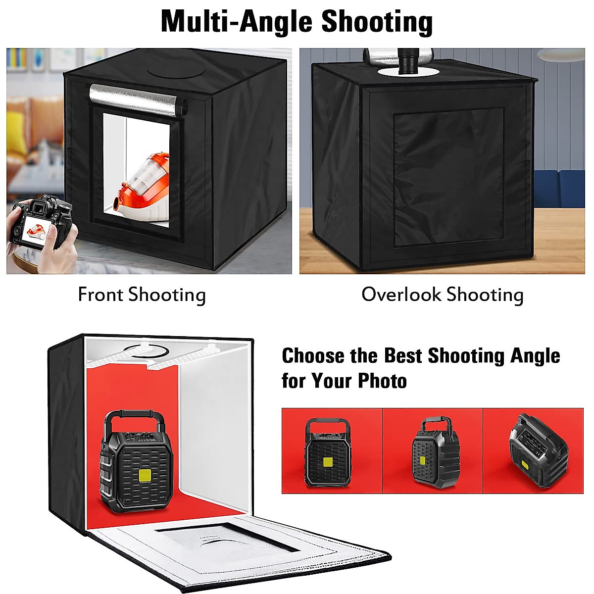 Photo Box 16"/40cm Photo Studio Light Box Portable Photography Shooting Tent with LED Lights, Dimmable Table Top Light Tent with 6 Color Backdrops for Jewellery, Food, Bags, Shoes