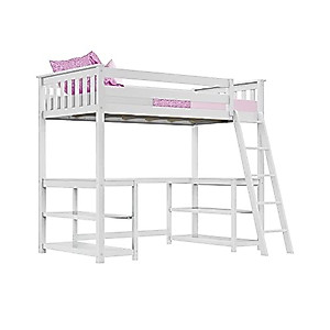Max & Lily High Loft Bed, Twin Bed Frame For Kids With Wraparound Desk and Shelves, White