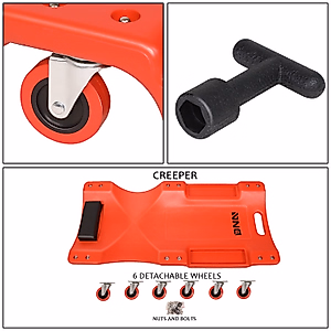 DNA MOTORING TOOLS-00201 36" L X 17" W x 4.25" H Vehicle Repair Low Profile Automotive Creeper w/Padded Headrest, Red