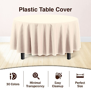 Exquisite 4-Pack Ivory Plastic Table Cloth - 84-Inch Round Disposable Tablecloth for Parties - Round Tablecloth - Disposable Table Cloths for Parties - Plastic Table Cover for Picnics
