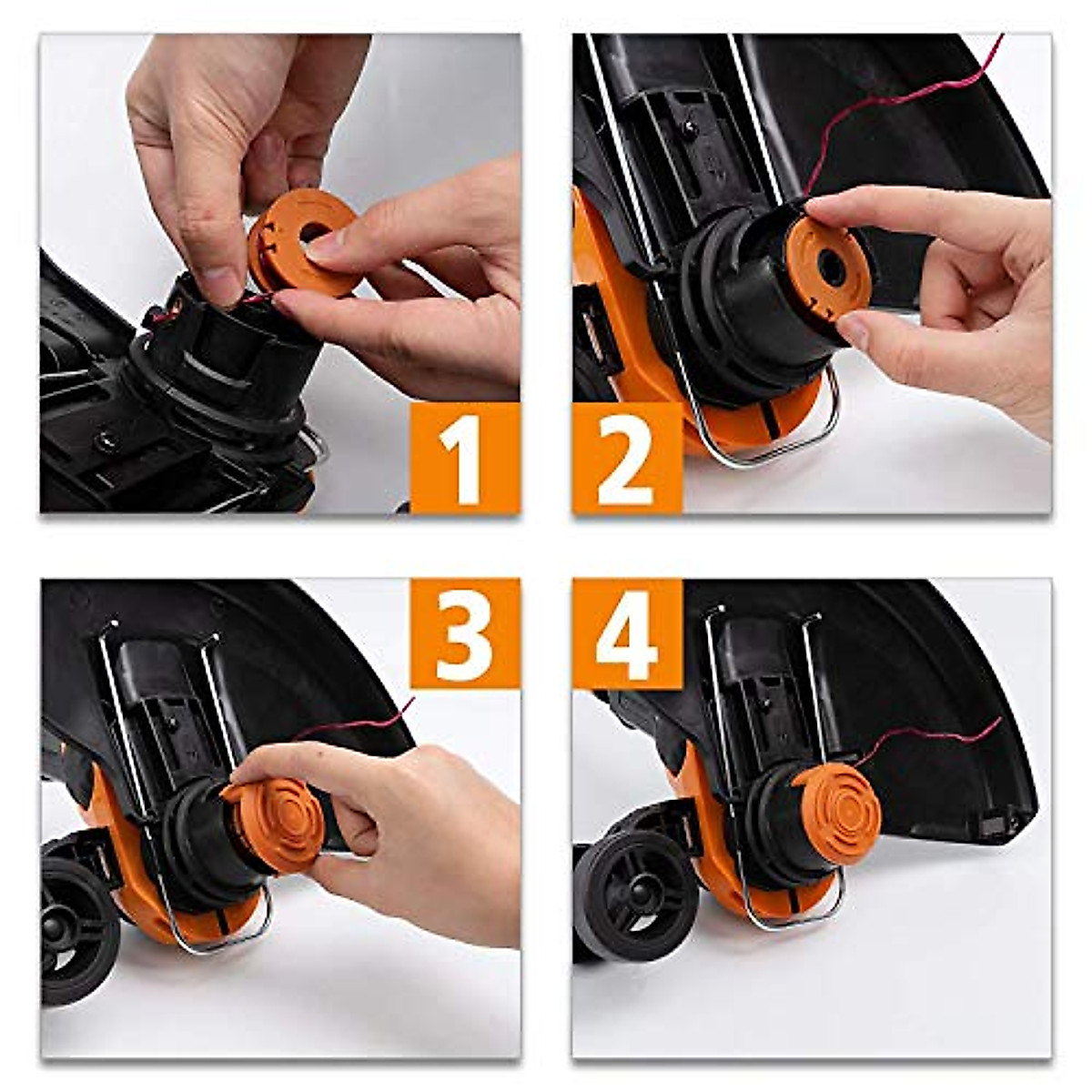 THTEN Replacement Trimmer Spool Line for Worx WA0010 WG180 WG163 Weed Wacker Spool with WA6531 GT Spool Cover 50006531 String Trimmer Refills 10ft 0.065" 10 Pack (8 Spools, 2 Trimmer Cap)