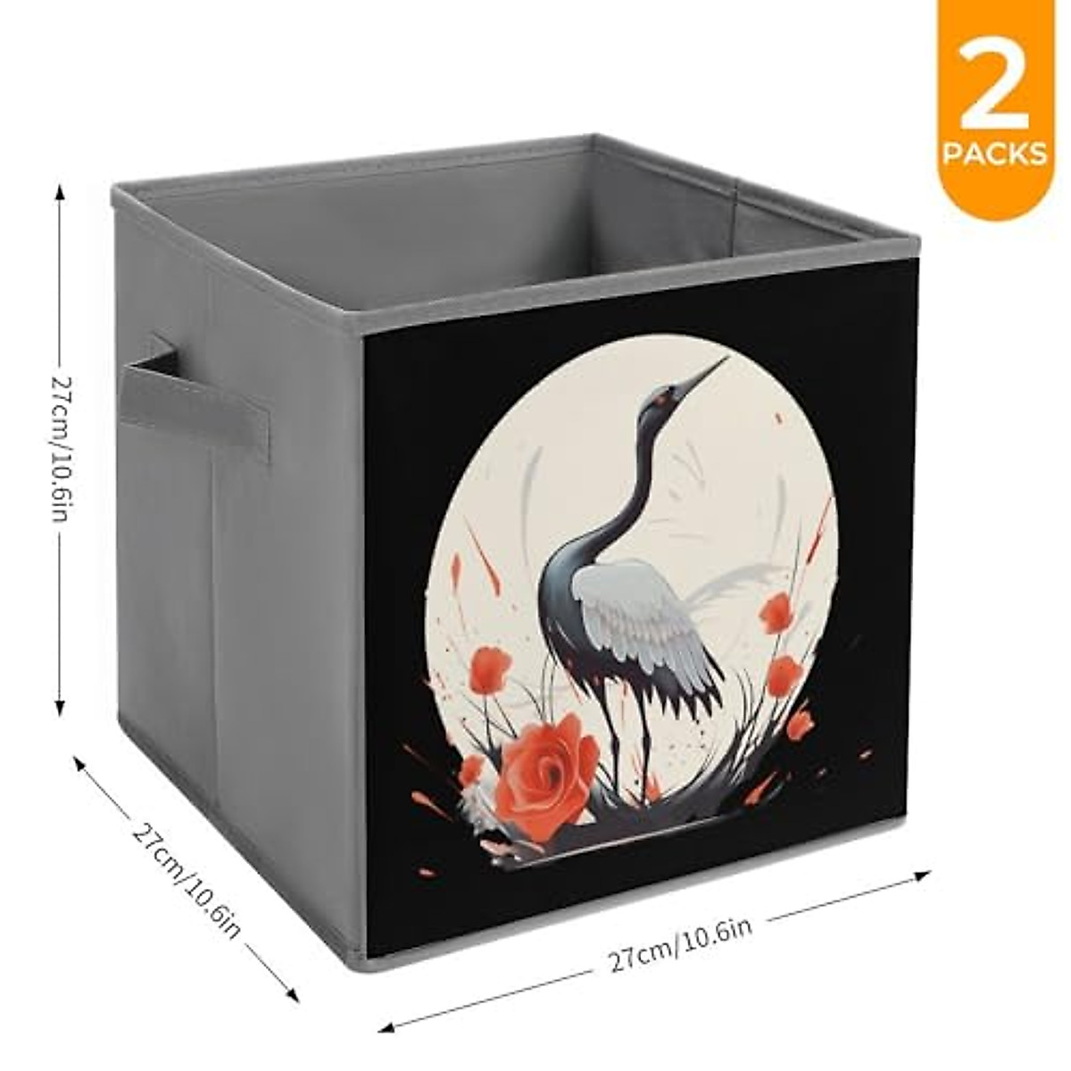 Cute Crane Bird Flowers Rose Foldable Storage Bins with Handles Storage Cubes Closet Organizer for Living Room Bedroom 2PCS