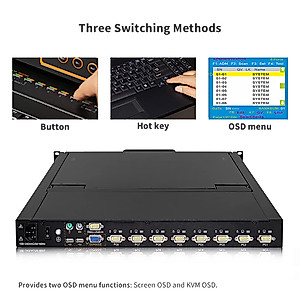 8 Port Rack Mount KVM Console w/19" Rackmount Monitor, 1U VGA KVM Switch Drawer+Keyboard+Touchpad+8 VGA Cable,OSD/Hotkey/Button Switch, 1280X1024@60Hz, 23.8" Deep,Compatible with Windows,Linux,Mac,Sun