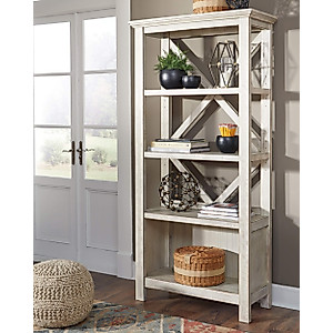 Signature Design by Ashley Carynhurst Rustic Farmhouse 75" Bookcase with 4 Shelves, White