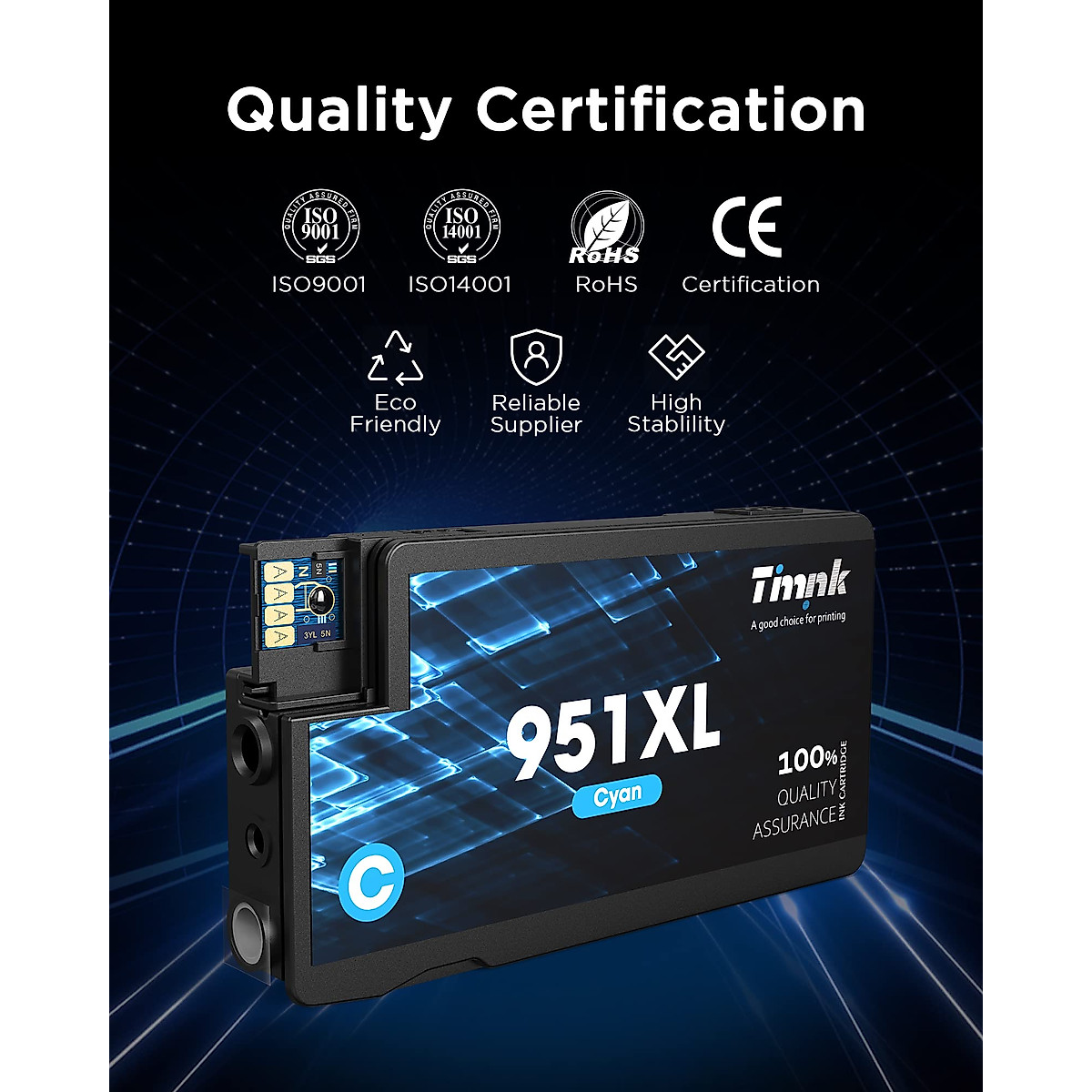 【5-Pack Larger Capacity】 950XL 951XL Ink Cartridges Combo Pack, Replacement for HP 950 951 XL Ink Cartridges, High Page Yield, Works with OfficeJet Pro 8600 8610 8620 8625 Printer (2BK/1C/1M/1Y)