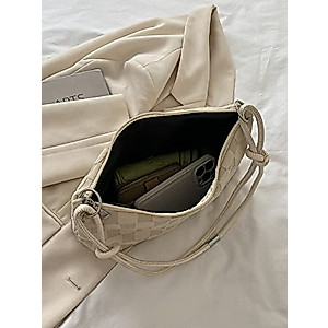 SweatyRocks Women's Hobo Purse Checkered Zip Up Shoulder Bag Casual Handbag Beige S