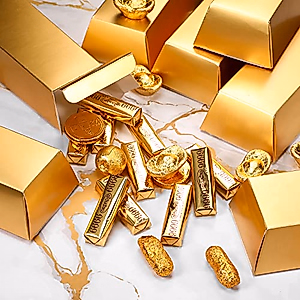 24 Pieces Gold Bars Fake Bar Gift Box Golden Party Favor Chocolate Gold Coins Foil Treasure Brick Paper Boxes for Christmas Party Casino Theme Decoration Candy Treats Toys, 5.5 x 3.2 Inches (24 Pcs)