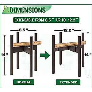 ZPirates Plant Stand Indoor, Outdoor - Tall 14-inch, Adjustable 8 to 12-Inch Wide - Small to Large Planter Pot and Flower Vase Holder - Dark Bamboo Wood