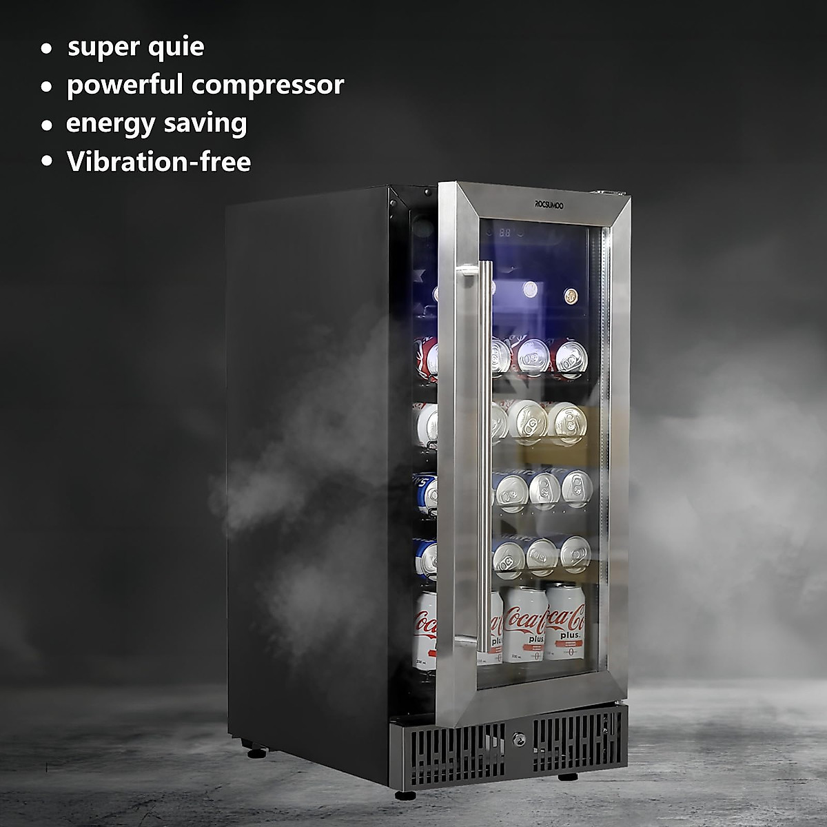 Beverage Refrigerator,ROCSUMOO15 Inch Beverage Refrigerator, 130 Cans Quiet Beverage Fridge, 15'' Beverage Cooler Under Counter with Glass Door and Lock for Built-in