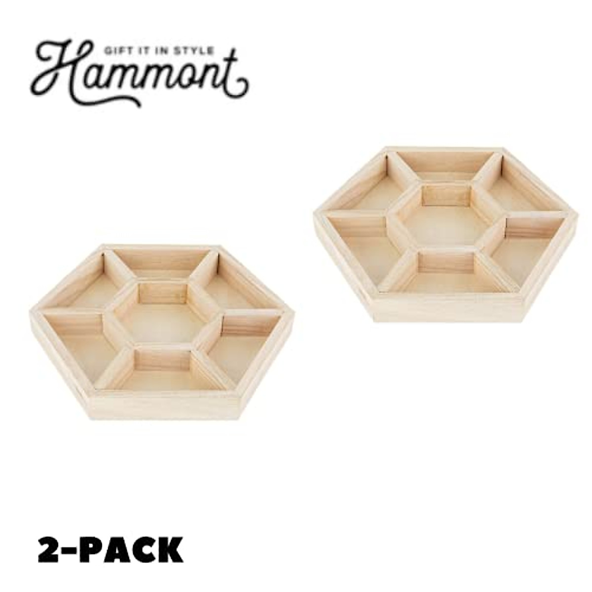 Hammont Hexagon Sectional Wooden Trays - 2 Pack - 10.5”x10.5”x1” - Eco Friendly Decorative Wooden Tray for Dry Fruits & Candies | Organic Wooden Tray for Gift & Home Décor