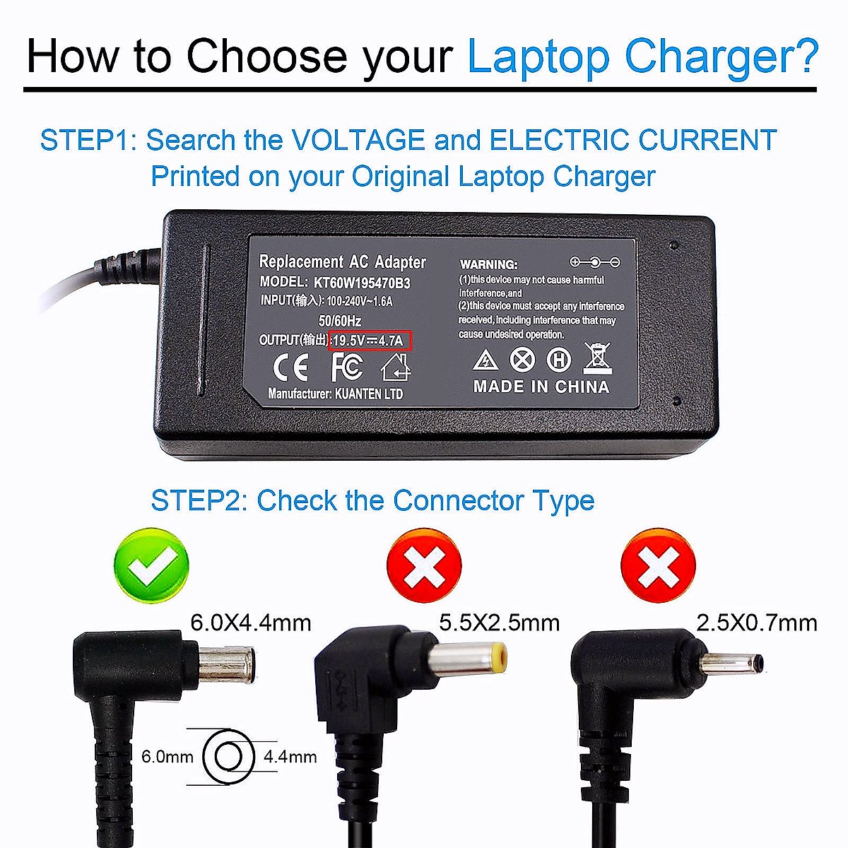 19.5V Adapter Power Cord for Sony Bravia LCD TV KDL-48R510C KDL-40R510C KDL-48W650D KDL40W600B KDL32W600D KDL-40W650D KDL-48W600B, KDL-48R KDL-55W KDL-32W KDL32R KDL-40W KDL-40R KDL-42W KDL-48W