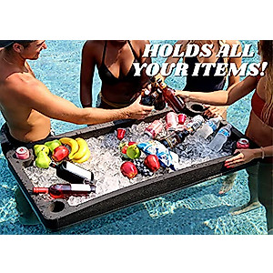 Polar Whale Large Floating Bar Table Serving Buffet Tray Drink Holders Swimming Pool Beach Party Float Breakfast Lounge Refreshment Durable Black Foam UV Resistant with Cup Holders 24 x 24 Inches