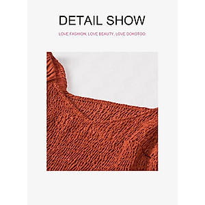 Dokotoo Women's Ladies Spring Casual Summer Dresses Casual Sexy Off The Shoulder Square V Neck Flared Long Sleeve Cute Ruffle Smocked Elegant Mini Short Birthday Dresses for Women Brown Small